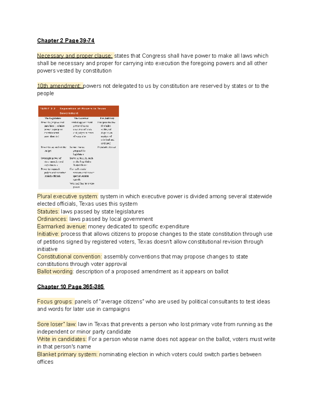 State of texas topic 4 - Chapter 2 Page 39- Necessary and proper clause ...
