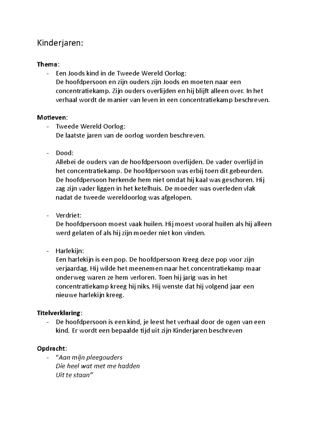 Kinderjaren, Boekverslag - Kinderjaren: Thema: - Een Joods kind in de ...