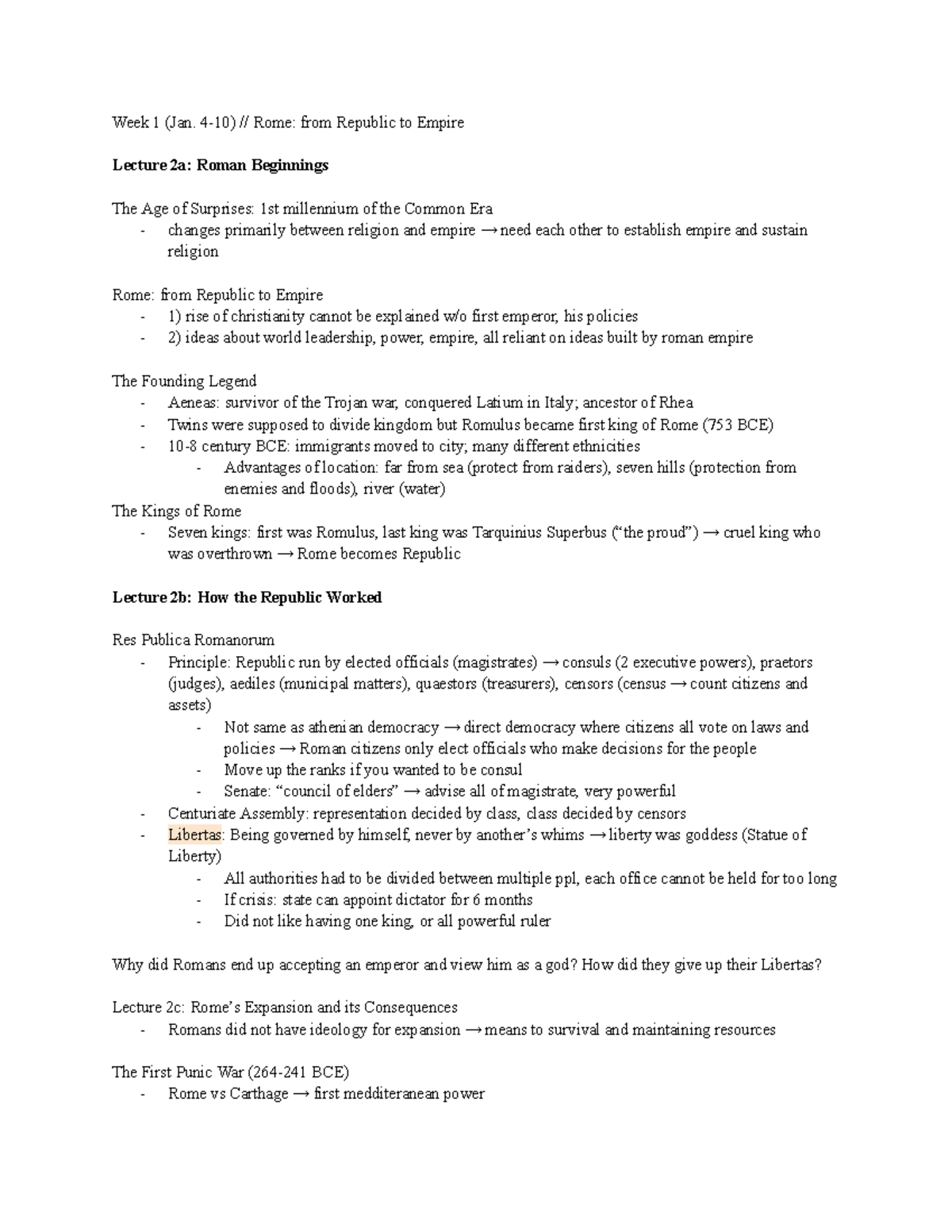 MMW 12 Lectures 1-5 Notes - Week 1 (Jan. 4-10) // Rome: from Republic ...