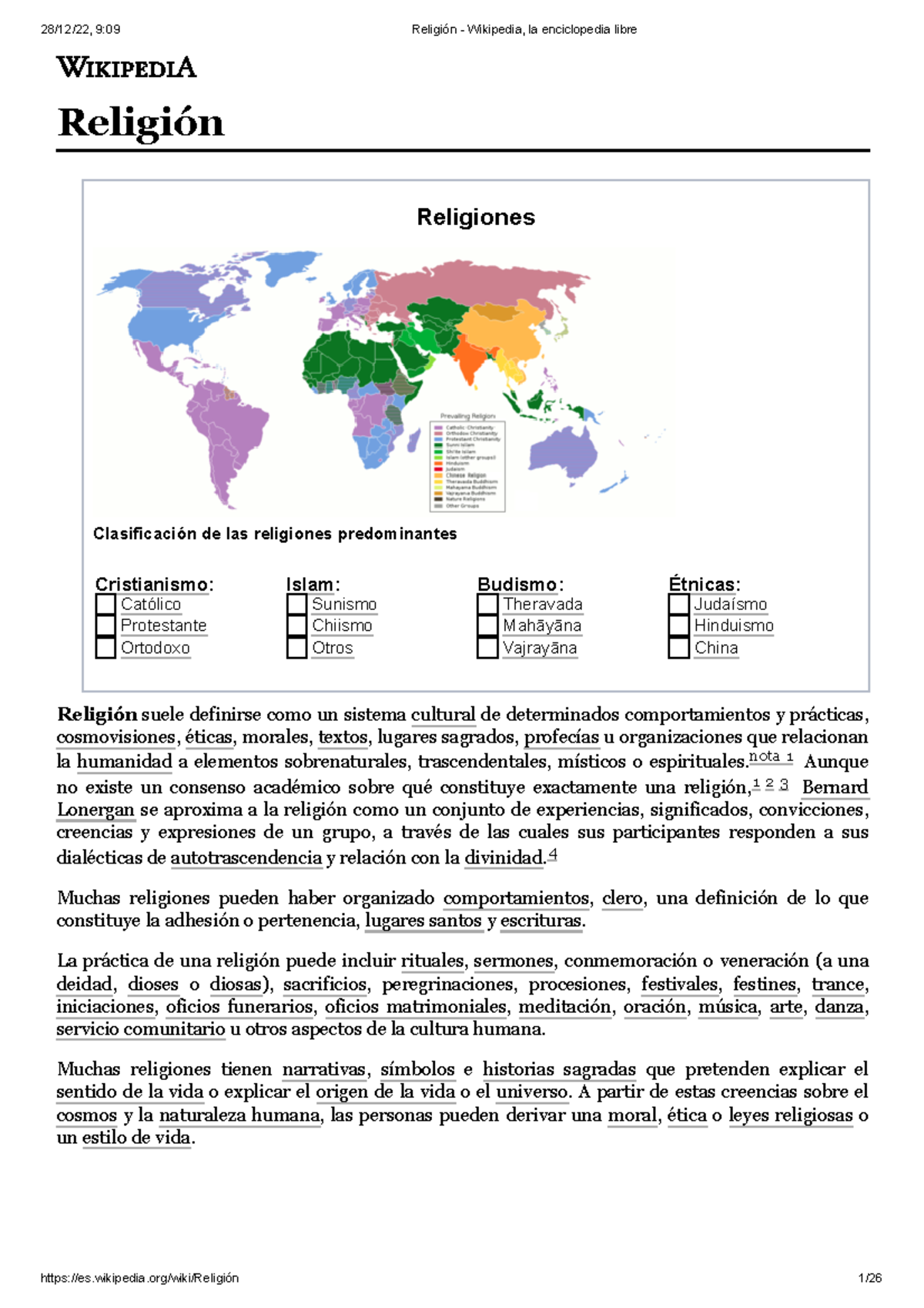 Religión - Wikipedia, la enciclopedia libre - Religiones Clasificación ...