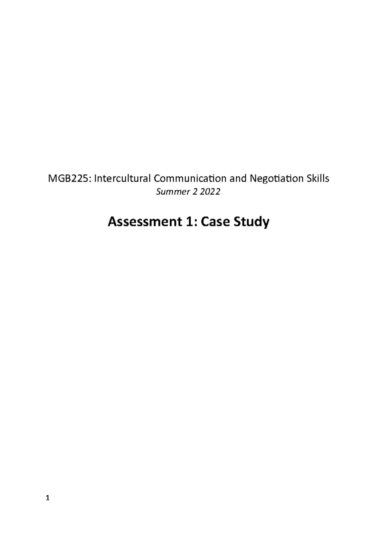 MGB225 Task 1 Case Study copy - MGB225: Intercultural Communication and ...
