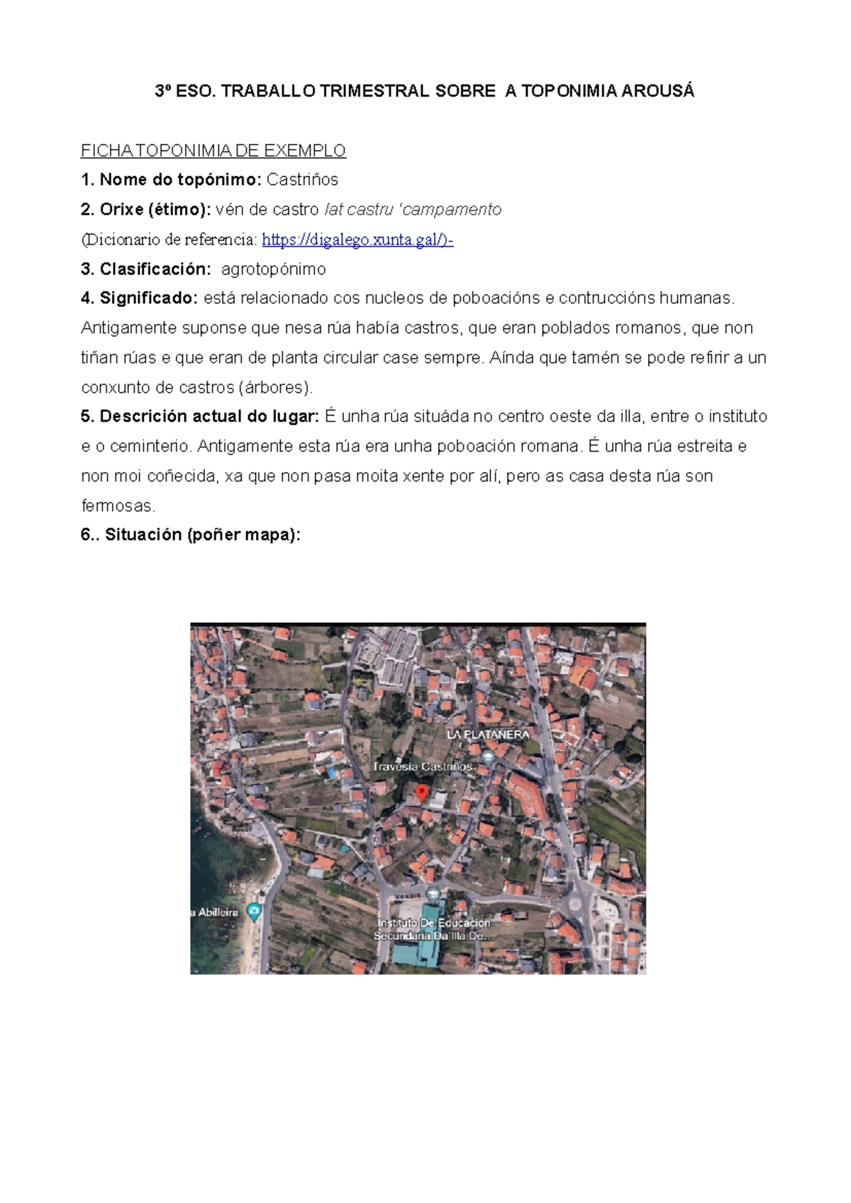 Ficha toponimia - 3º ESO. TRABALLO TRIMESTRAL SOBRE A TOPONIMIA AROUSÁ ...