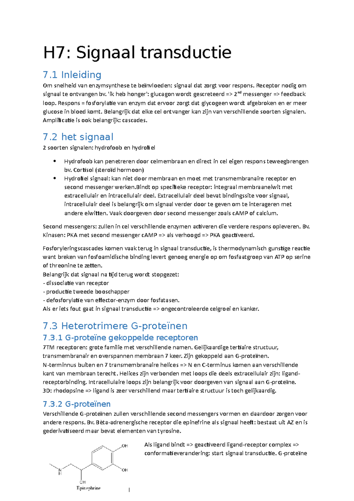 H7 - Signaal transductie - H7: Signaal transductie 7 Inleiding Om ...