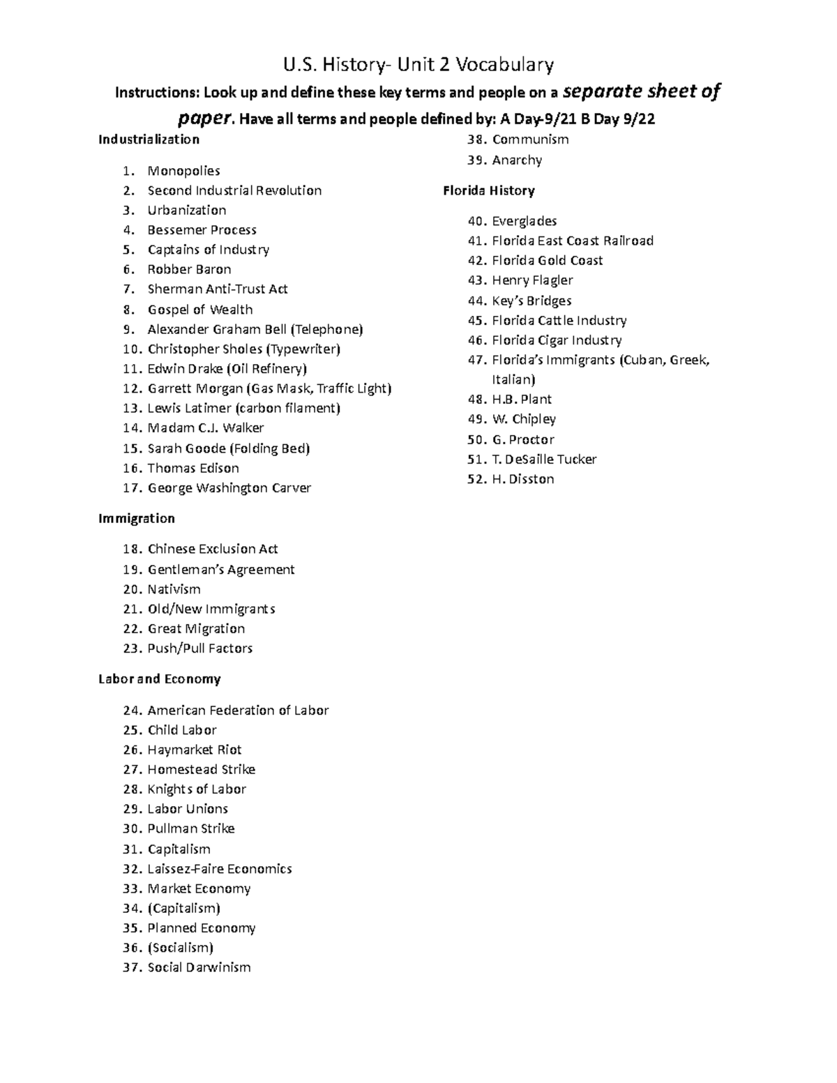 Unit 2 Key Terms and People - U. History- Unit 2 Vocabulary ...