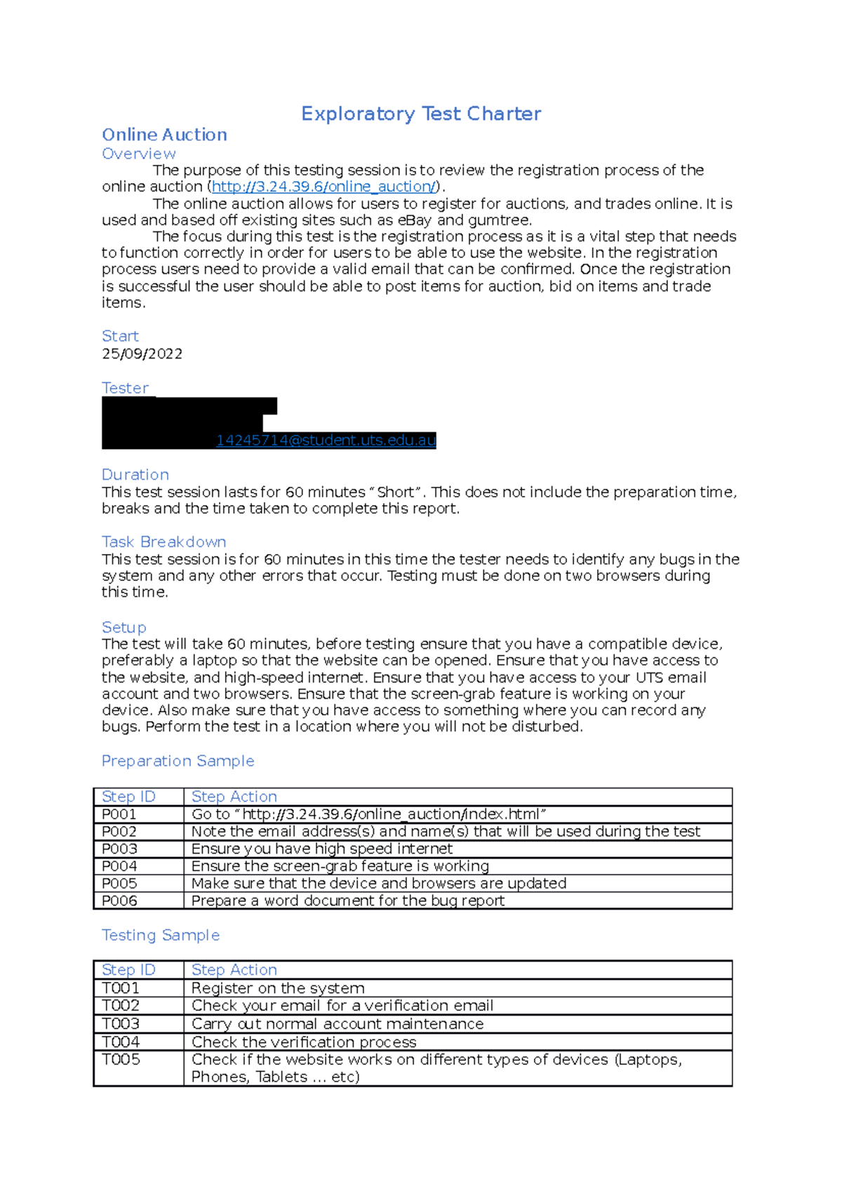 Exploratory Test Charter - 14245714 - Exploratory Test Charter Online ...