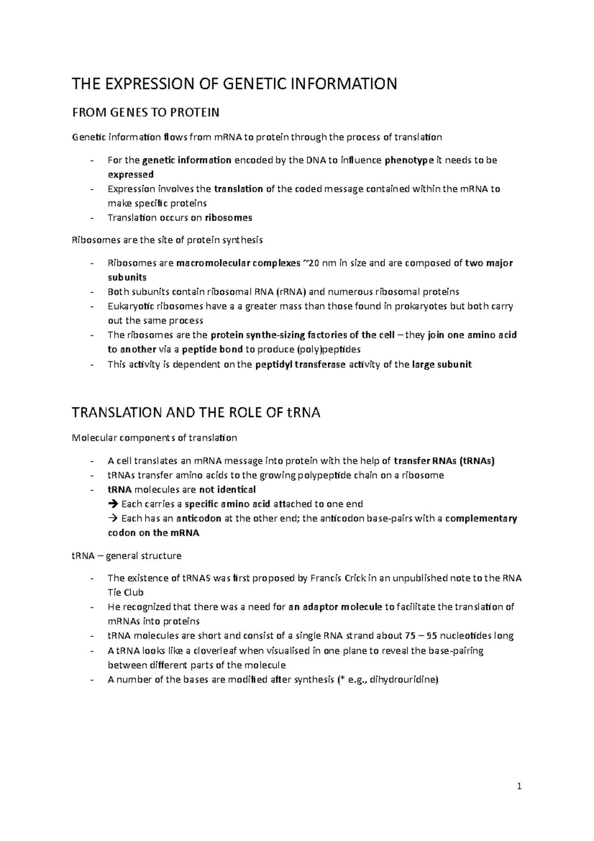 THE Expression OF Genetic Information - Stirling - Studocu