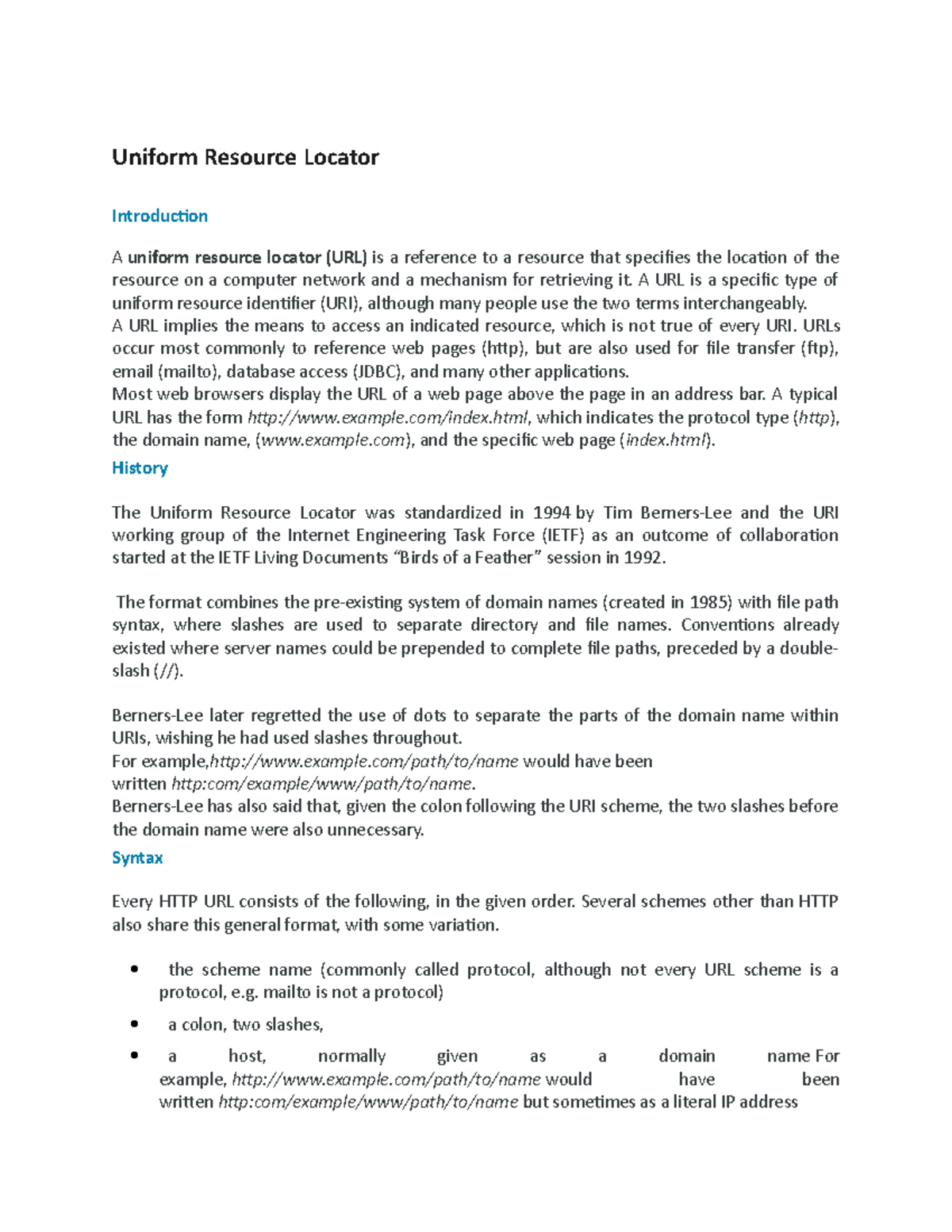 Uniform Resource Locator - Uniform Resource Locator Introduction A ...