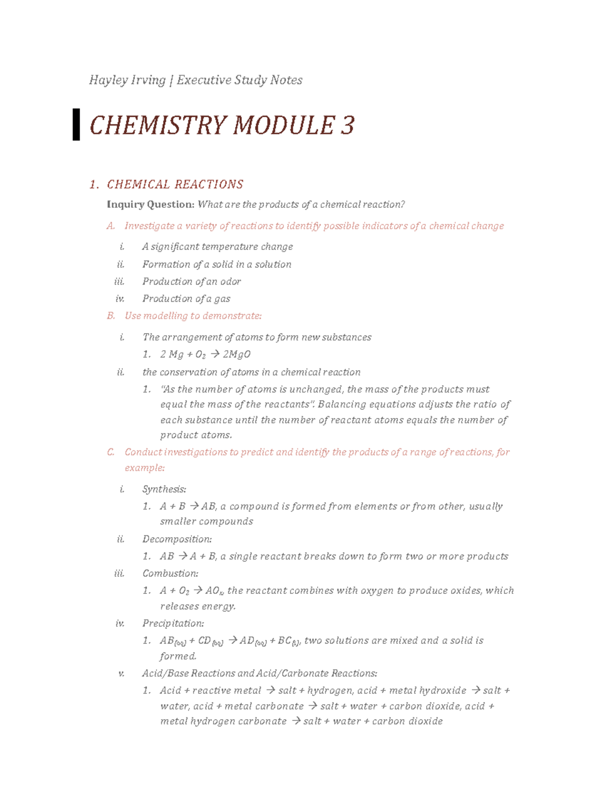 Notes Module 3 Reactive Chemistry Hayley Irving - Hayley Irving ...