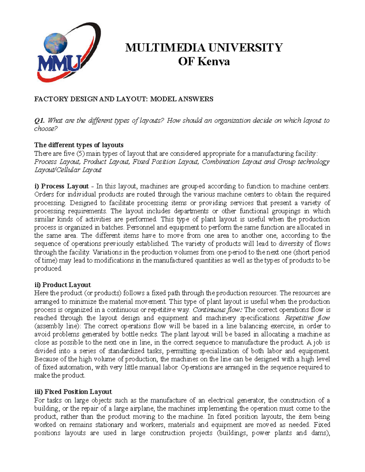 Factory Design AND Layout- Model Answers - FACTORY DESIGN AND LAYOUT ...