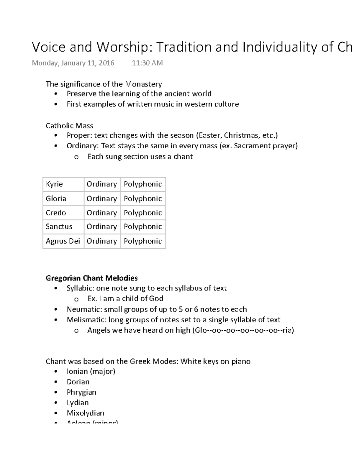Voice and Worship Tradition and Individuality of Chant - ) • Ordinary ...
