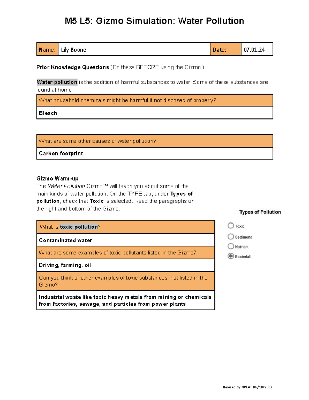 M5 L5 Gizmo Simulation Water Pollution- Boone - Name: Lily Boone Date ...