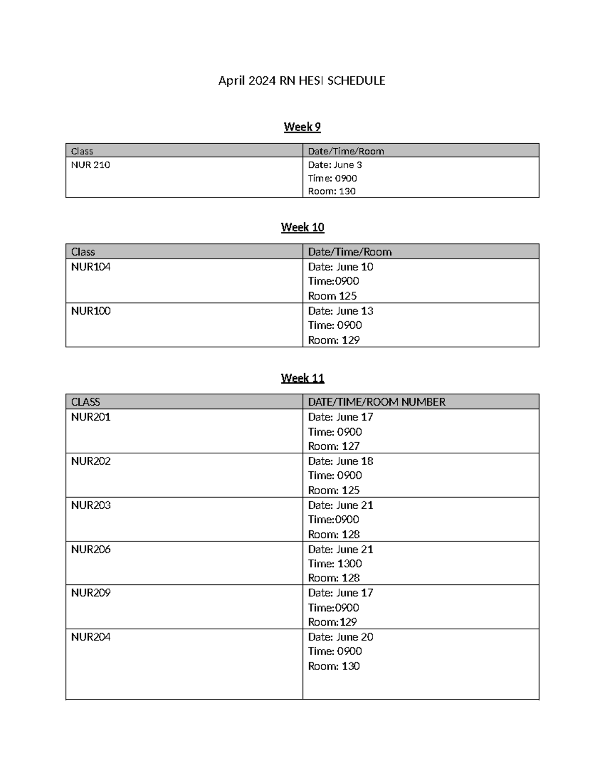 RN Hesi Schedule PSL April 2024 - April 2024 RN HESI SCHEDULE - Week ...