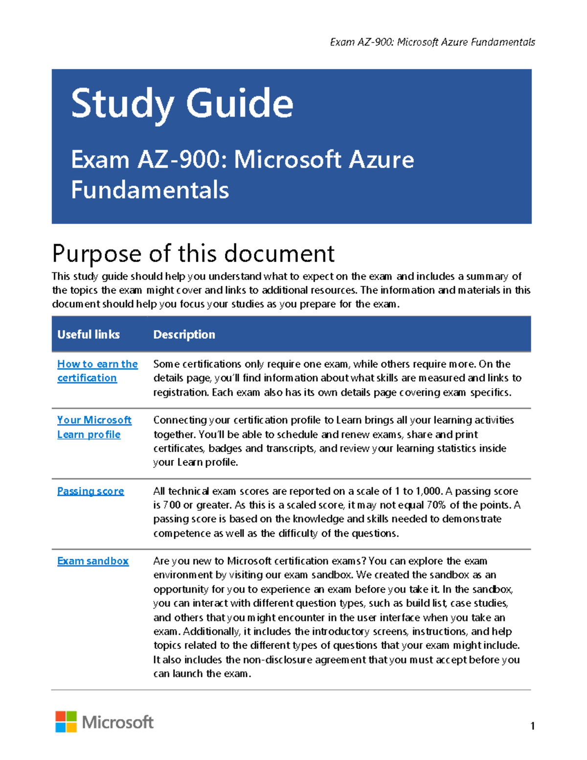 AZ-900 Study Guide ENU FY23Q1 10 - Purpose of this document This study ...
