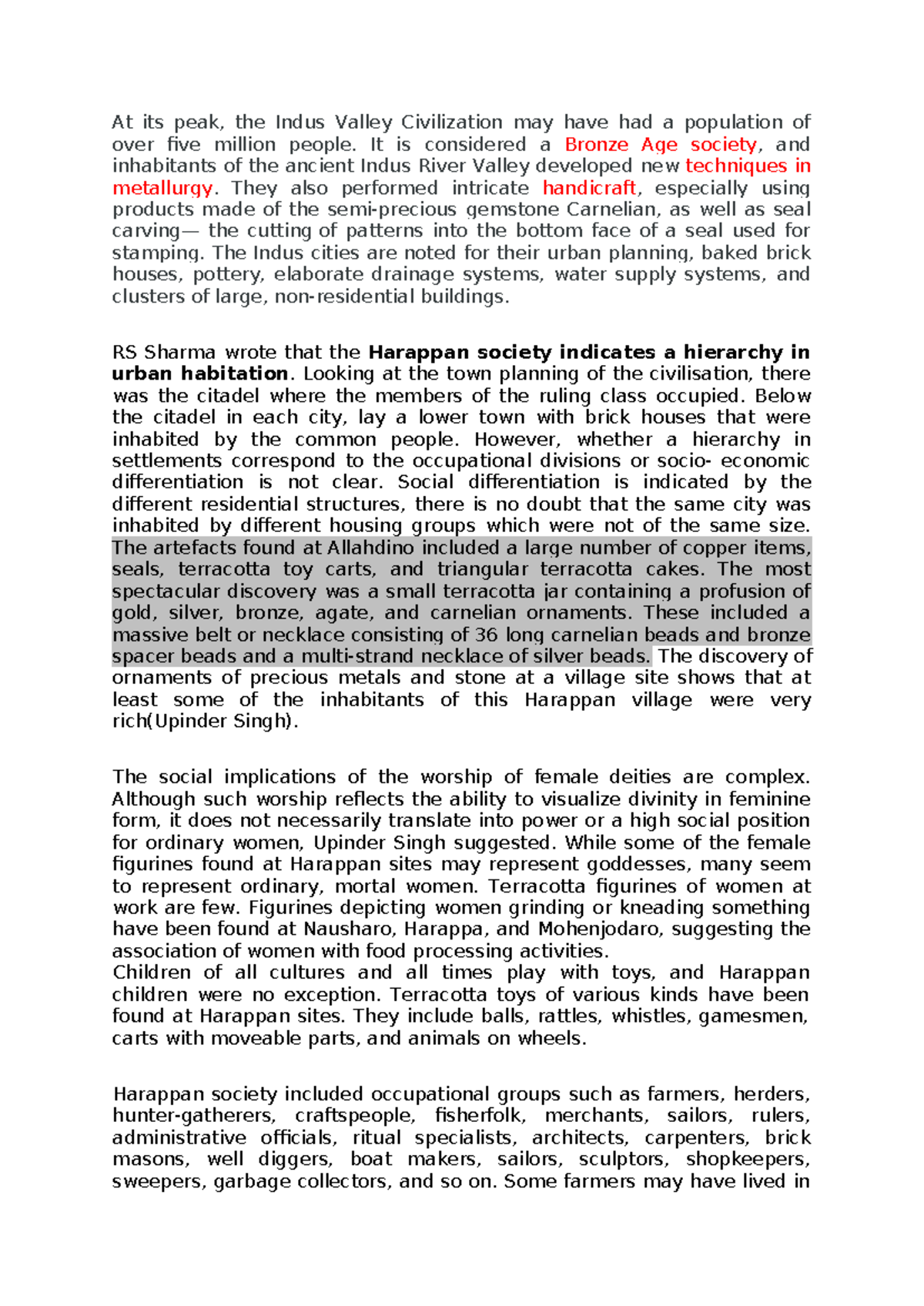 Harappan Society - Summary History Honours - At its peak, the Indus ...