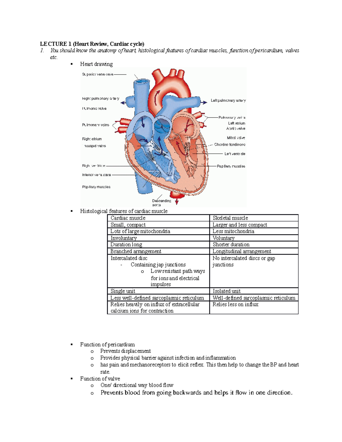 Midterm 1 Guide A N P - LECTURE 1 (Heart Review, Cardiac cycle) You ...