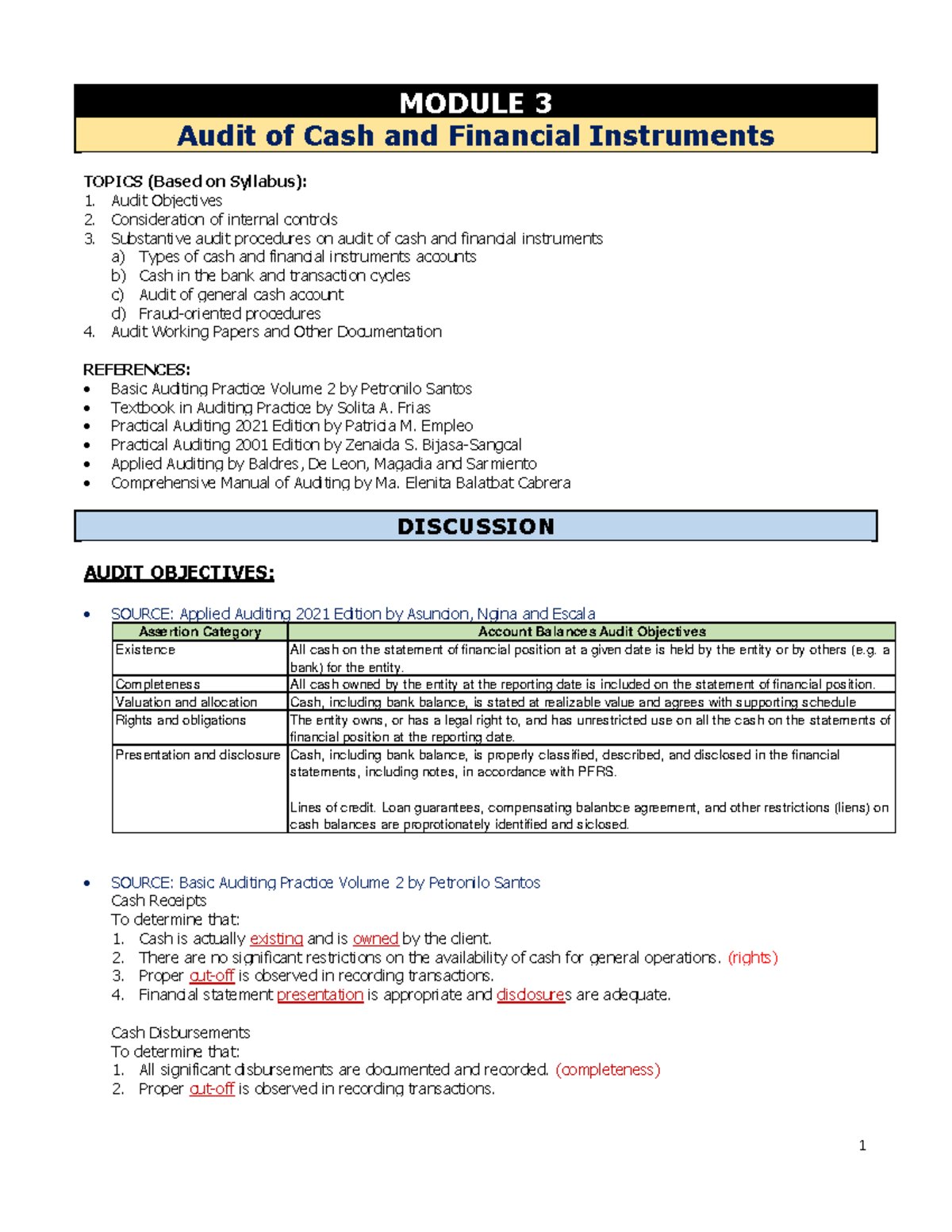 Module 3 Audit OF CASH AND Financial Instruments Students - MODULE 3 ...