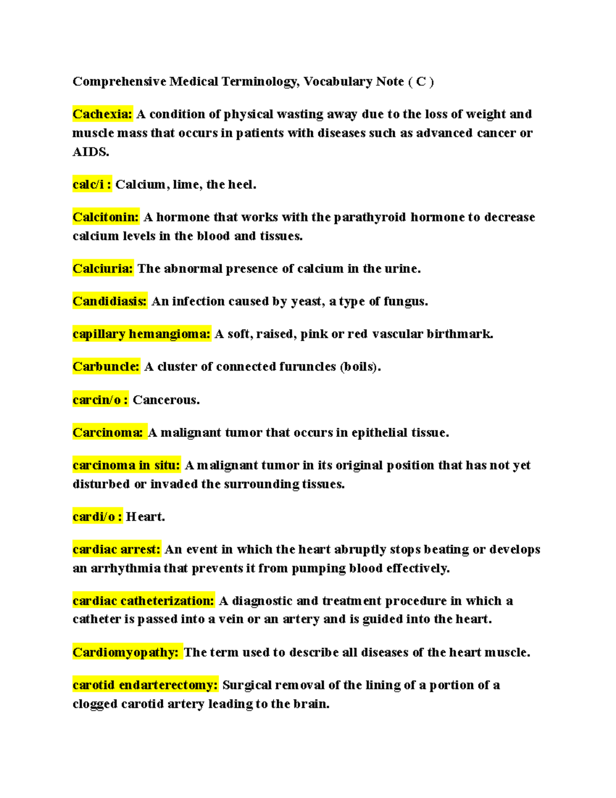 Vocabulary Note ( C ) - Comprehensive Medical Terminology, Vocabulary ...