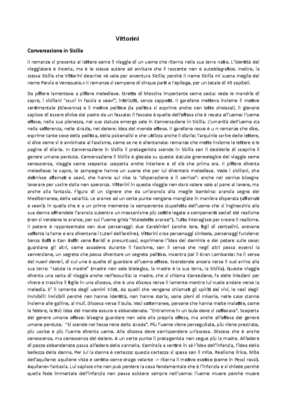 Vittorini - Riassunto e analisi di Conversazione in Sicilia e Garofano ...