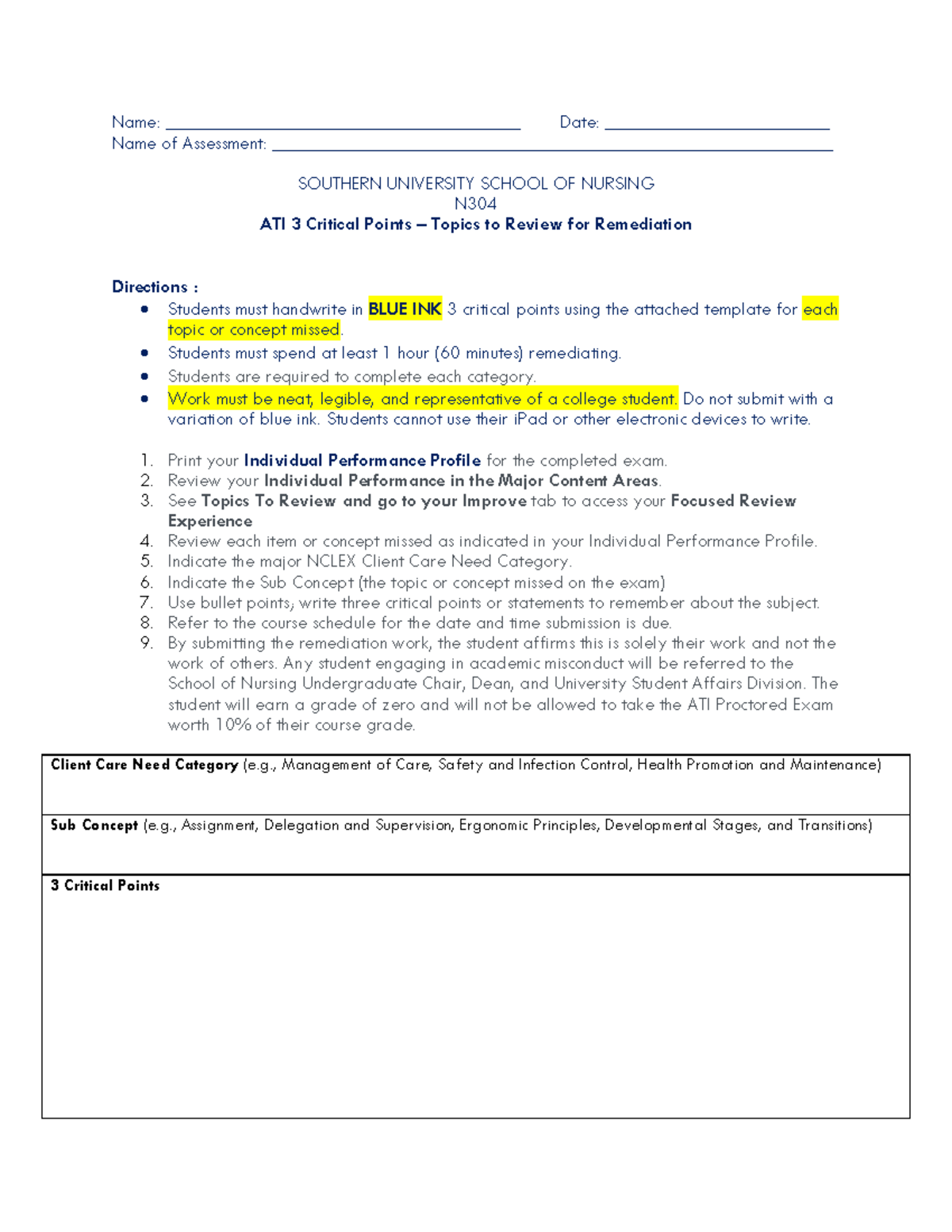 ATI Remediation - Name: ______________________________________ Date