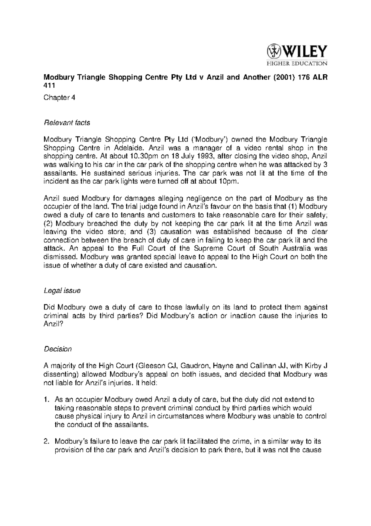 Modbury vs anzil - Modbury Triangle Shopping Centre Pty Ltd v Anzil and ...