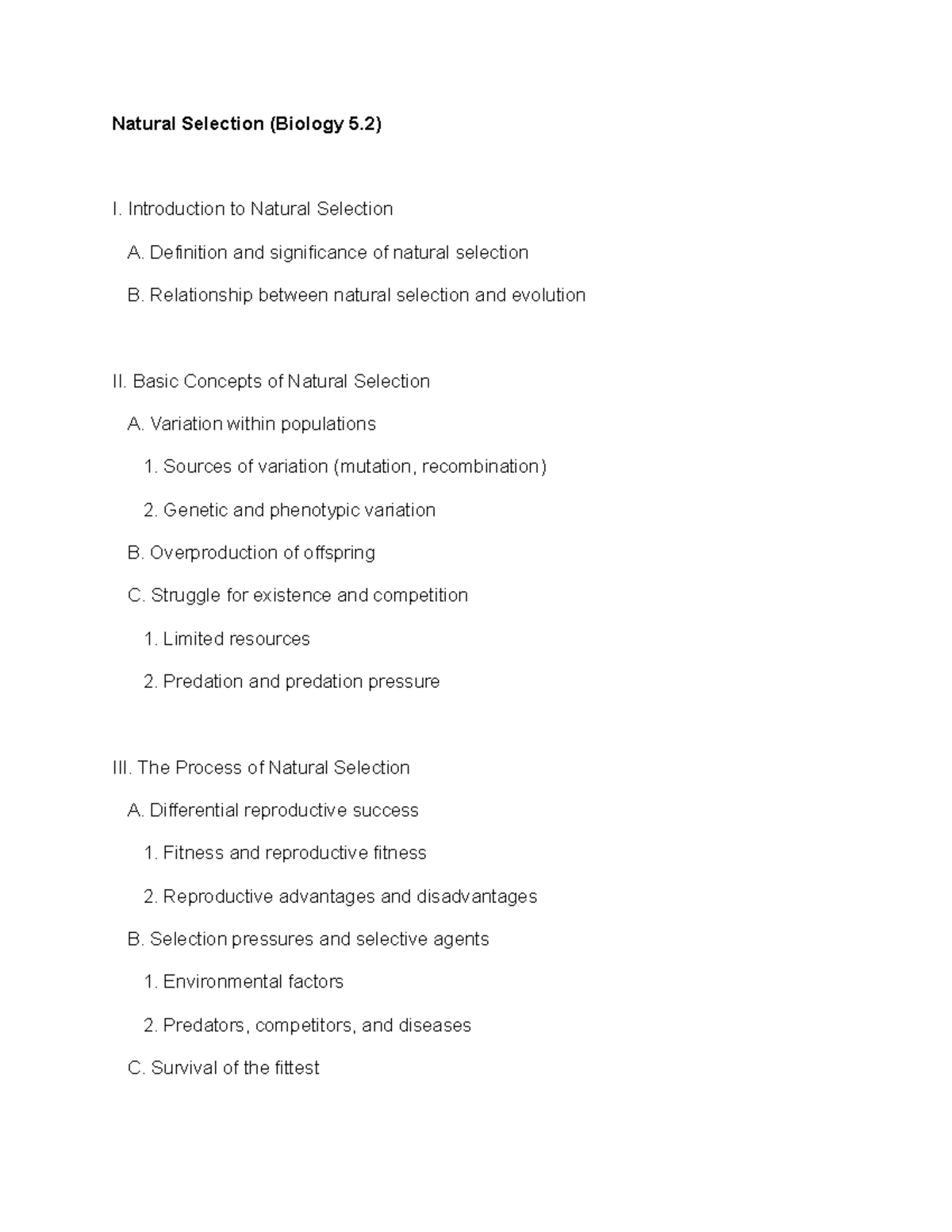 Natural Selection (Biology 5 - Introduction to Natural Selection A ...