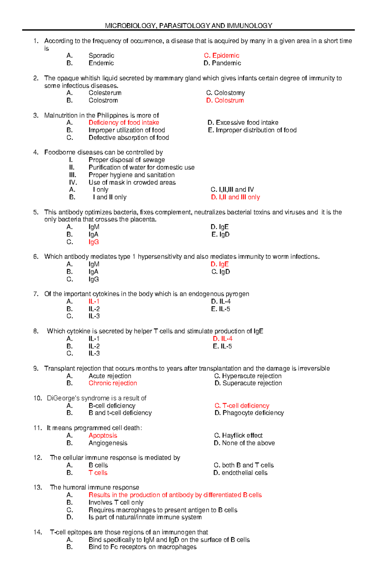 Micro-Para Answer Key-BLUE Pacop 2 2 - MICROBIOLOGY, PARASITOLOGY AND ...