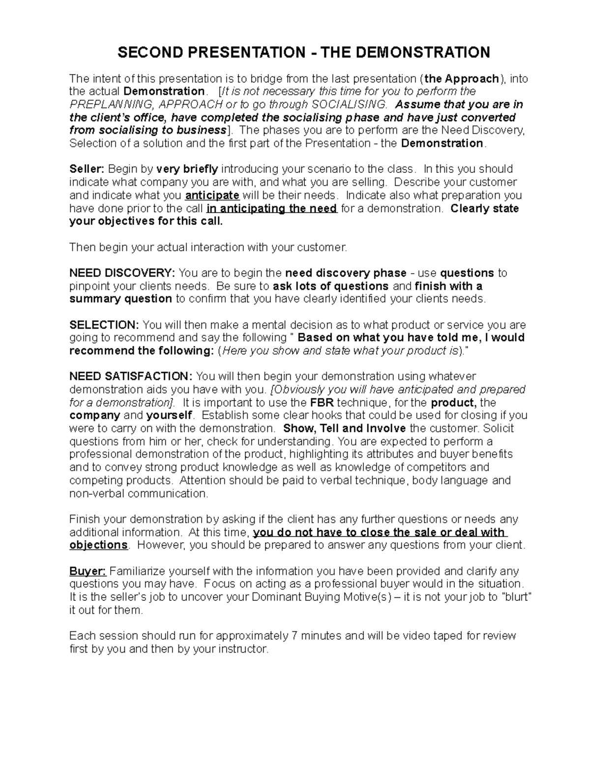 Pres #2 Instr - presen2 - SECOND PRESENTATION - THE DEMONSTRATION The intent of this ...