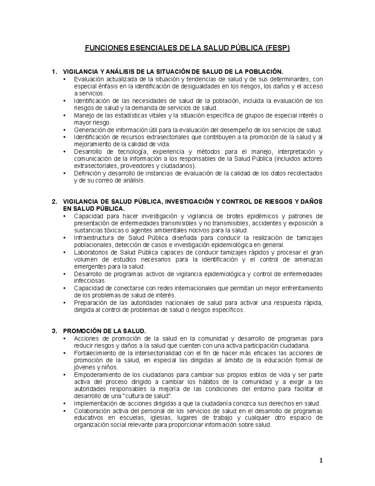Funciones Esenciales DE LA Salud PU Blica - FUNCIONES ESENCIALES DE LA SALUD PÚBLICA (FESP) 1 ...