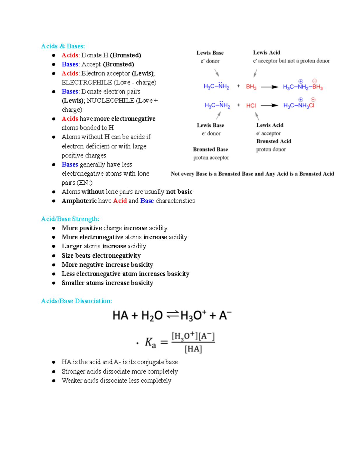 MCAT CHEM C5 - Chem for MCAT - Acids & Bases: Acids: Donate H (Bronsted ...