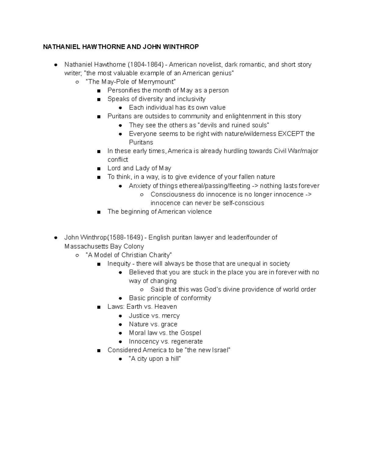 ENG 251 Notes 6 - Nathaniel Hawthorne - NATHANIEL HAWTHORNE AND JOHN ...