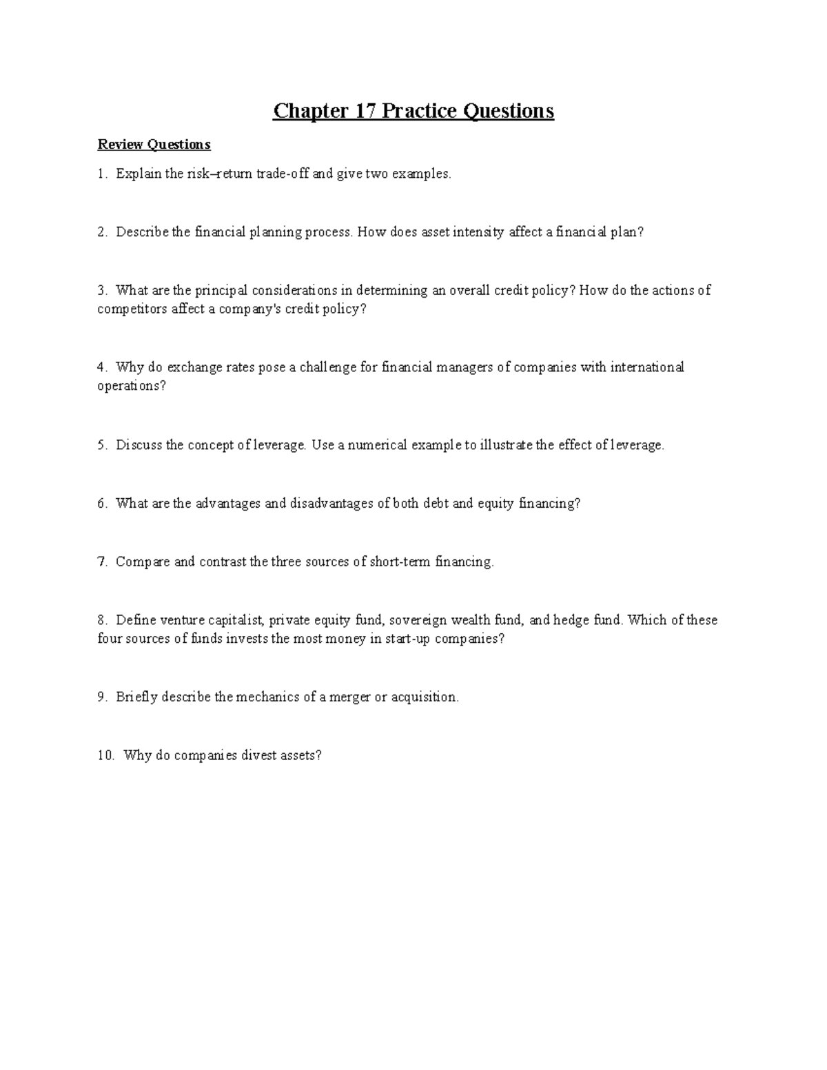 Chapter 17 Practice Questions - Chapter 17 Practice Questions Review ...