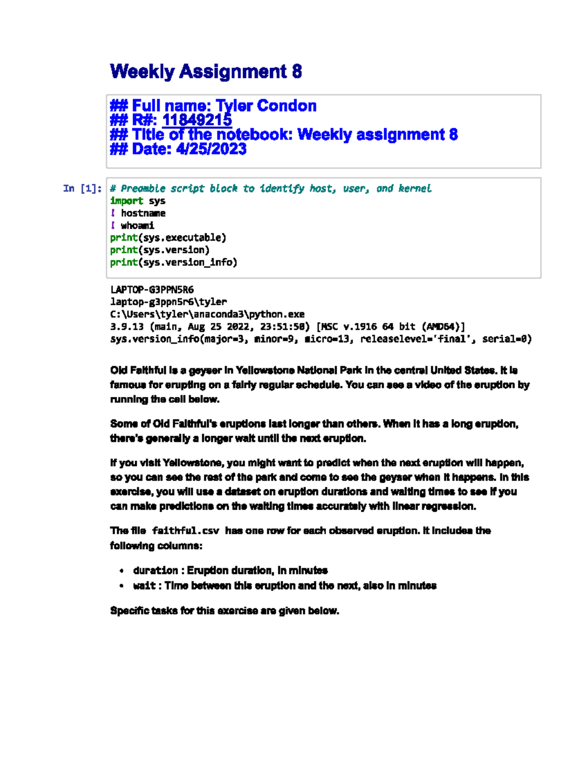 Homework assignment 8 completed - ENGR 1330 - Studocu