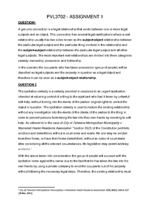 PVL3701 - Assignment 1 - PROPERTY LAW: PVL ASSIGNMENT 1: FIRST SEMESTER UNIQUE NUMBER: 886058 ...