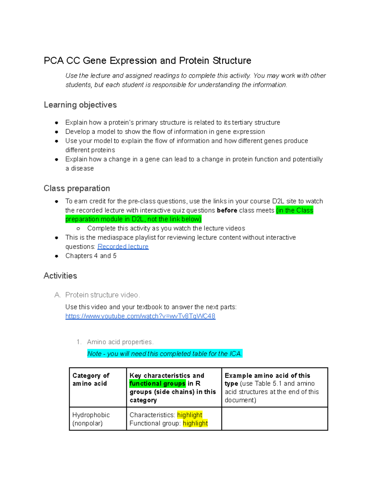 PCA CC Gene Expression and Protein Structure - You may work with other ...