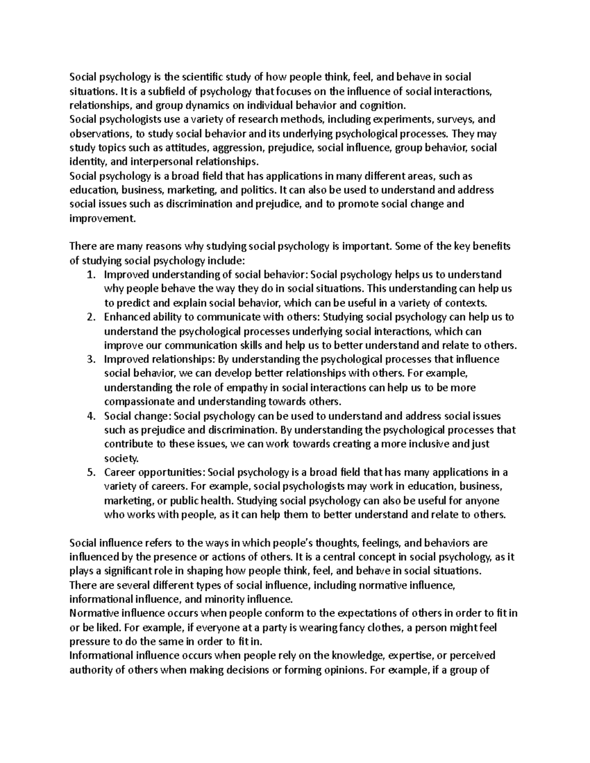 PSY 2012 Notes - Social Psychology - Social psychology is the ...