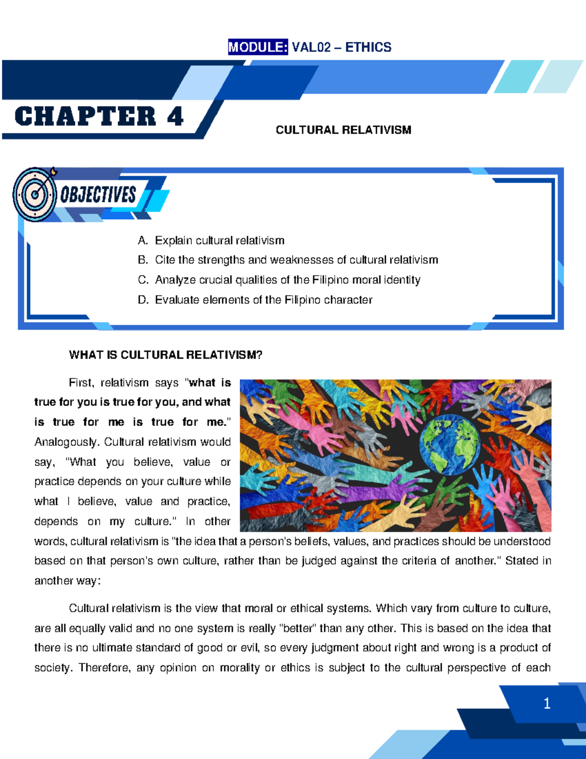 Chapter 4 - OLVAL002 - CULTURAL RELATIVISM A. Explain cultural ...