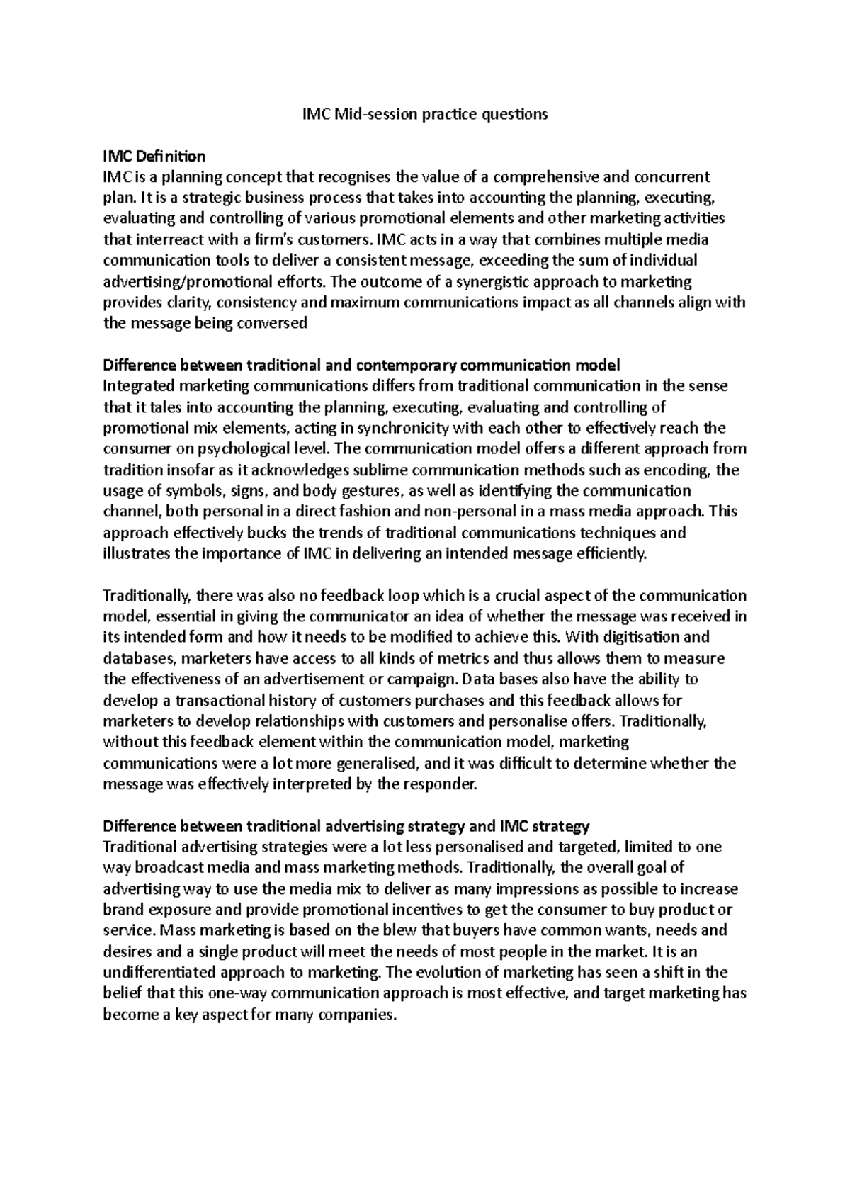 IMC Practice Questions - IMC Mid-session practice questions IMC ...