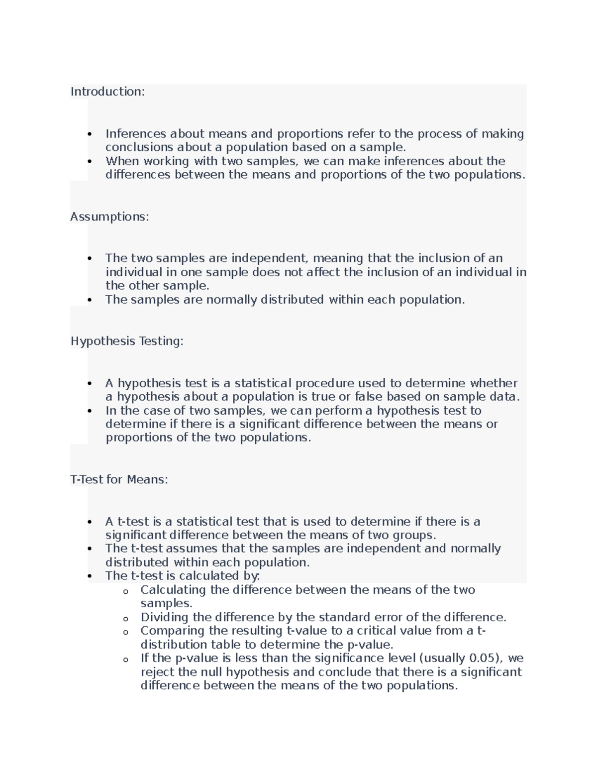 Infrences about means and proportions - When working with two samples, we can make inferences ...