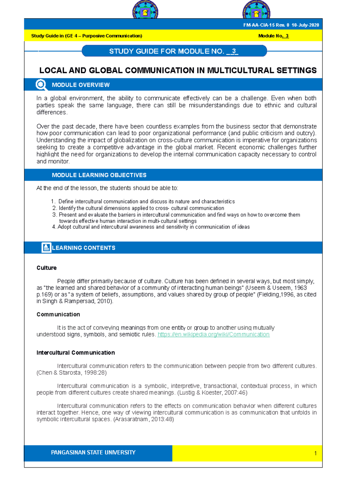 Study Guide 3 - GE 4 - PANGASINAN STATE UNIVERSITY Study Guide in (GE 4 – Purposive ...