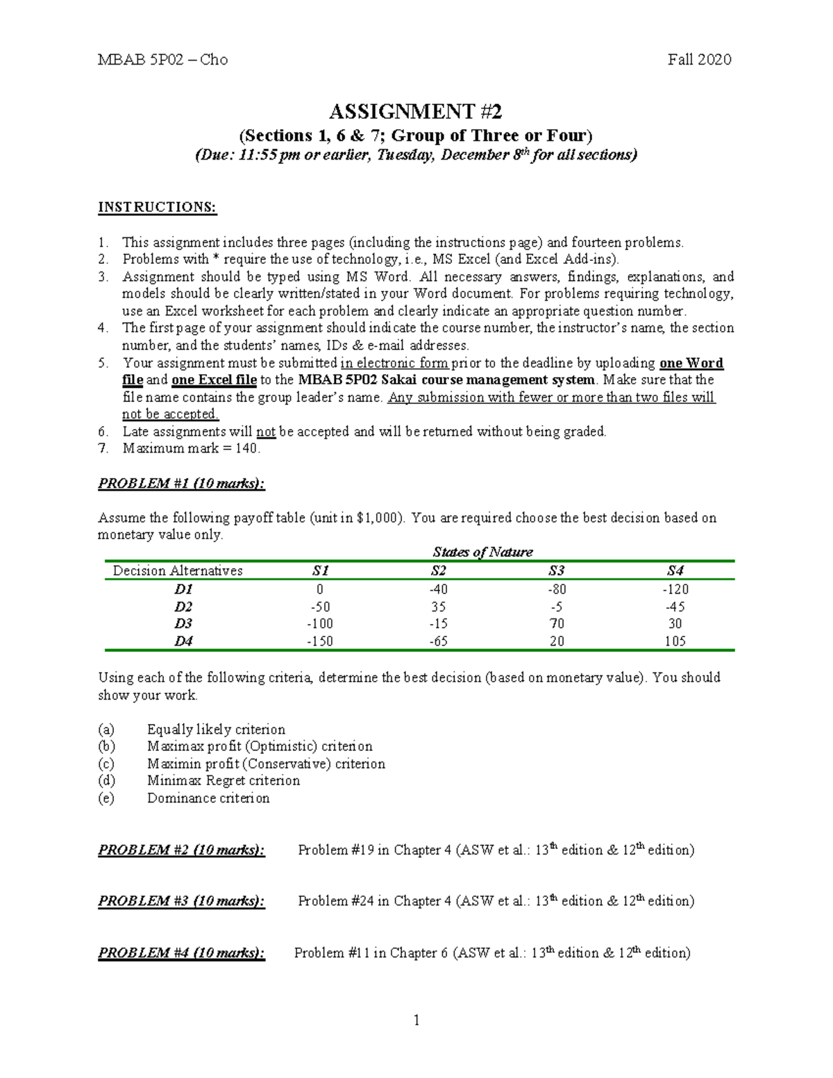 Microeconomics Assignment - MBAB 5P02 – Cho Fall 2020 1 ASSIGNMENT ...