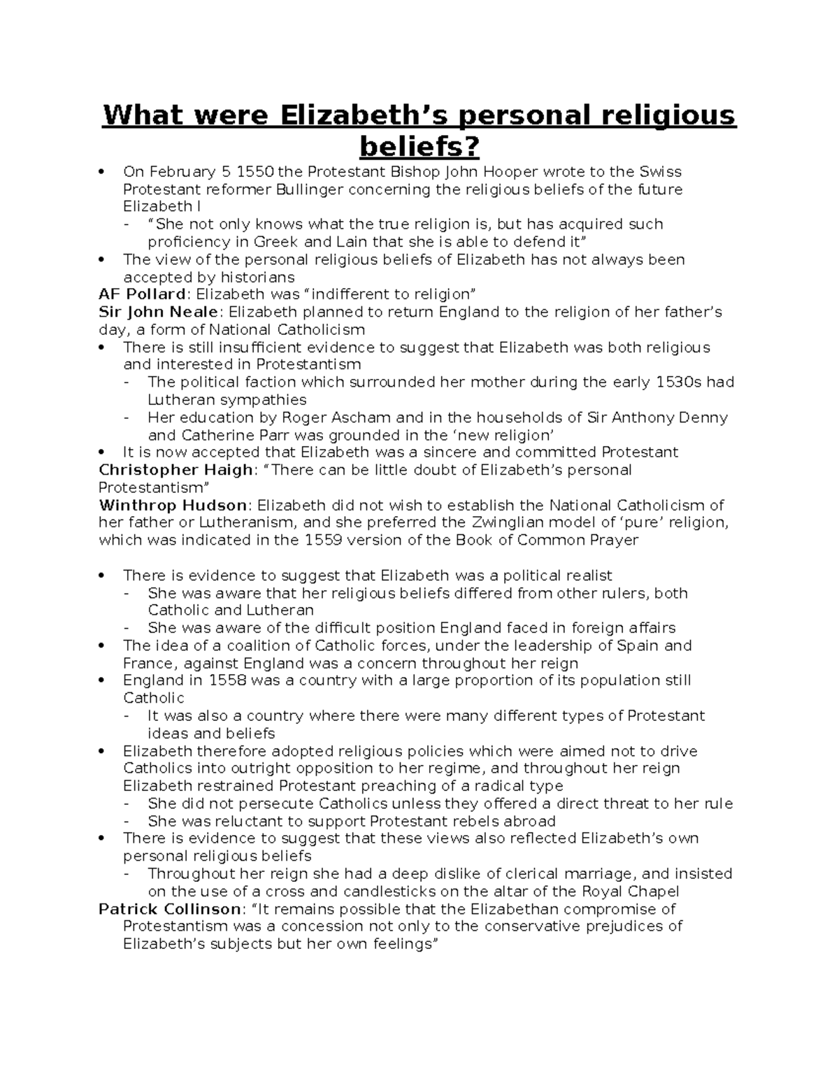 What were Elizabeth's personal religious beliefs - What were Elizabeth ...
