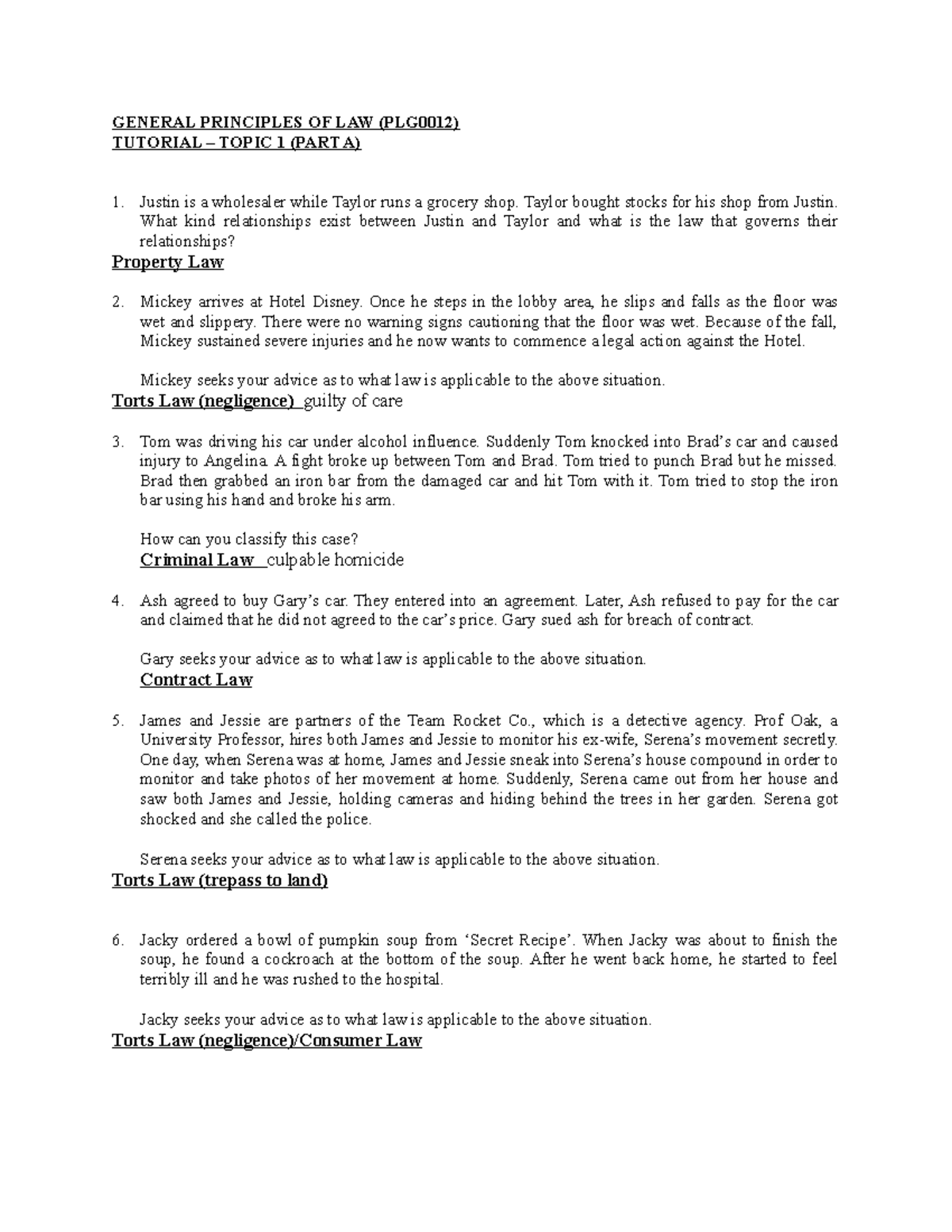 GPOL - Tutorial Topic 1 (Part A) - GENERAL PRINCIPLES OF LAW (PLG0012 ...