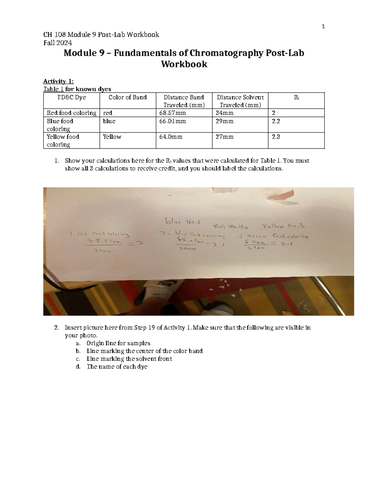 Jonathan Beason workbook 9 - CH 108 Module 9 Post-Lab Workbook Fall ...