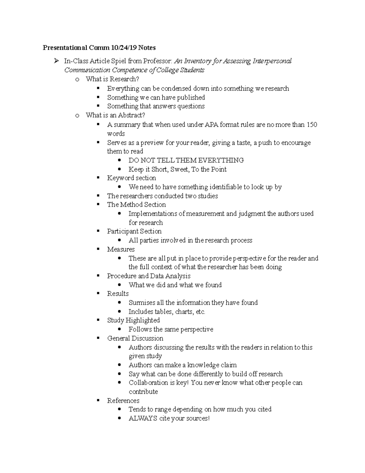 Presentational Comm Notes Week 9 - Presentational Comm 10/24/19 Notes ...