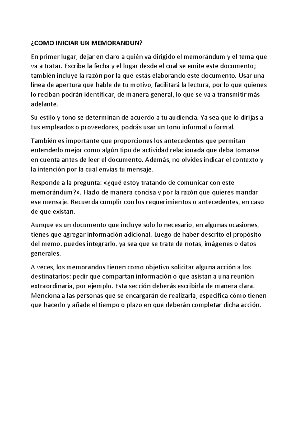 COMO Iniciar UN Memorandum - ¿COMO INICIAR UN MEMORANDUN? En primer ...