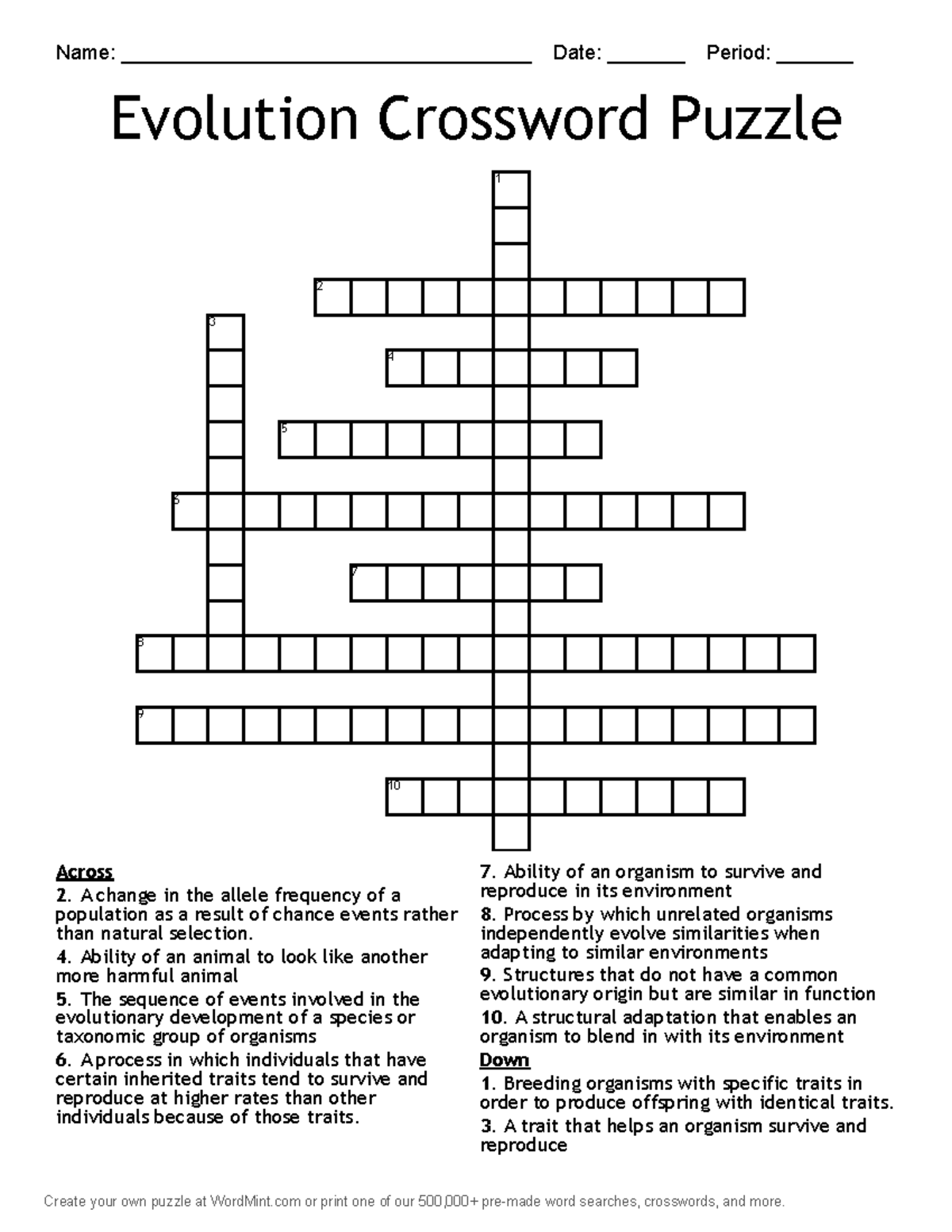 Evolution Crossword Puzzle 4907e 6163062 b - Create your own puzzle at ...