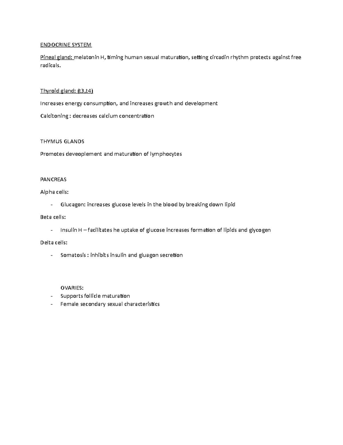 Study guide quiz 1 - ENDOCRINE SYSTEM Pineal gland: melatonin H, timing ...