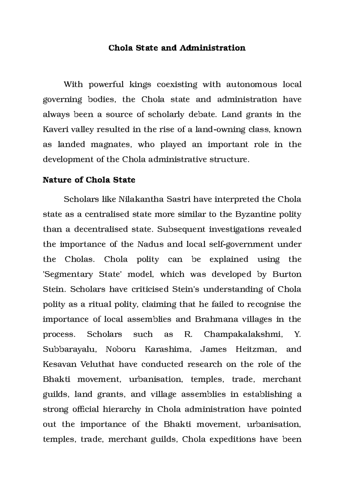 Chola State and Administration - History of Early India: 400 BCE to ...