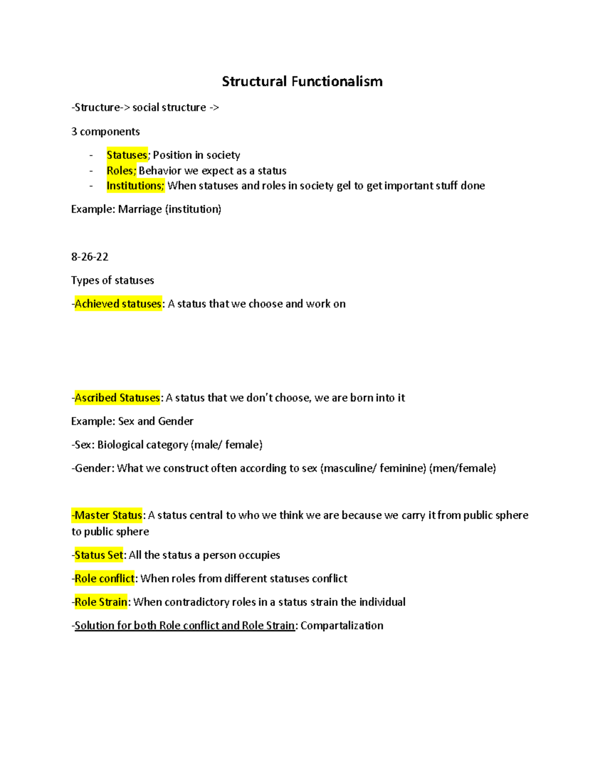 Sociology 8-24-22 - Dr.Walker - Structural Functionalism -Structure ...