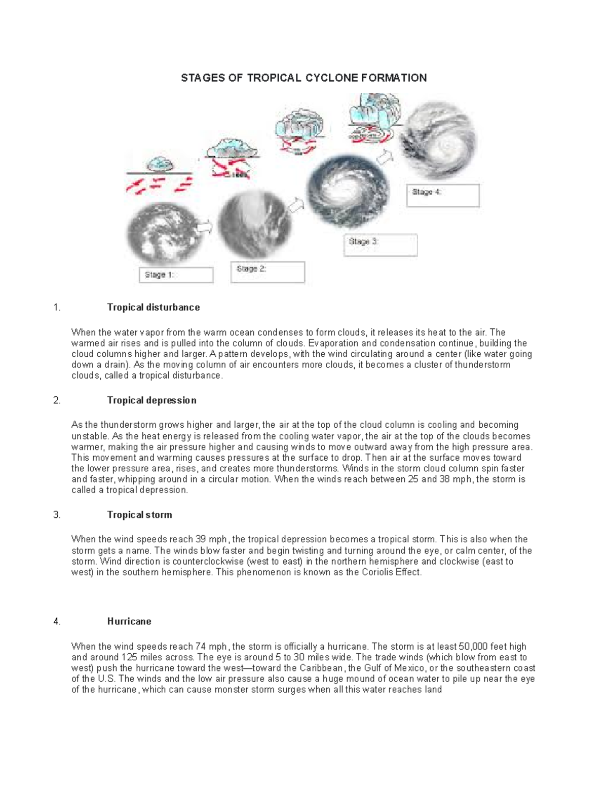 Stages OF Tropical Cyclone Formation - STAGES OF TROPICAL CYCLONE ...